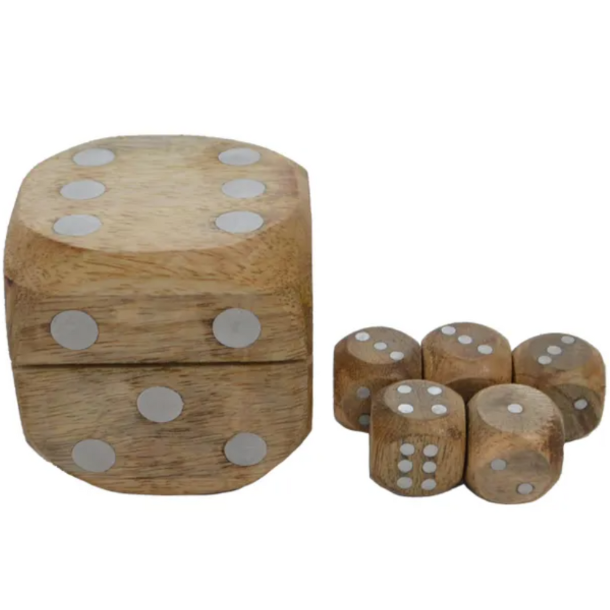 Rustic 6-Piece Wooden Dice Set with Storage Box — HQ HOME QUARTERS CAMDEN